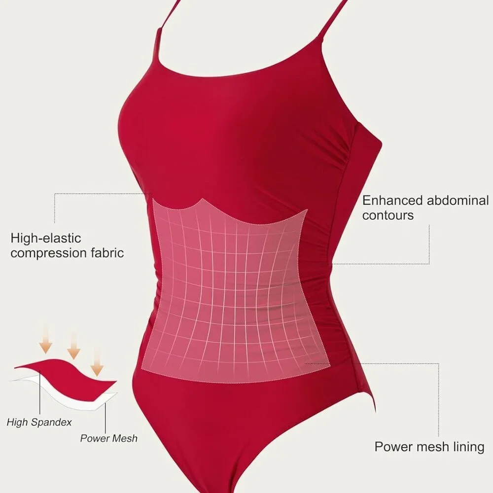 Swim | Women One Piece Tummy Control Swimsuit Red Large | Poshmark